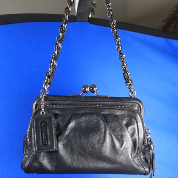 Coach | Bags | Coach Parker Black Leather Kisslock Satchel With Chain ...